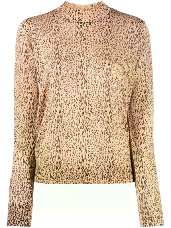 TWINSET Leopard-print Fine-knit Mock Neck Jumper - Brown