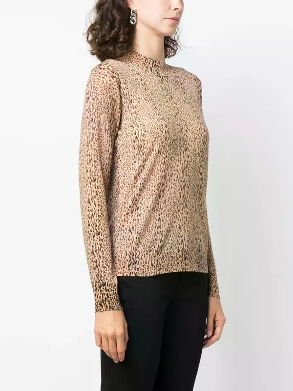 TWINSET Leopard-print Fine-knit Mock Neck Jumper