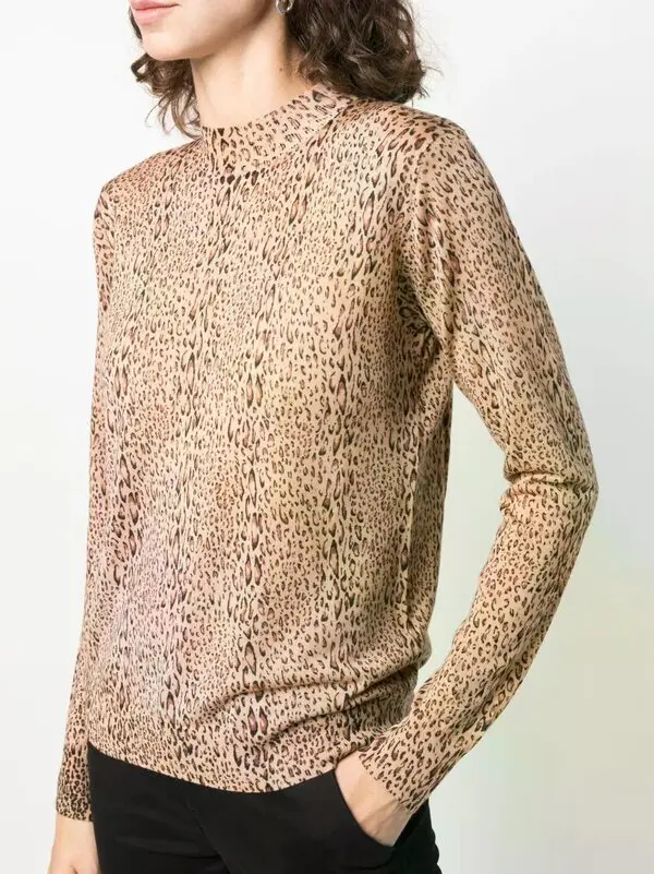 TWINSET Leopard-print Fine-knit Mock Neck Jumper