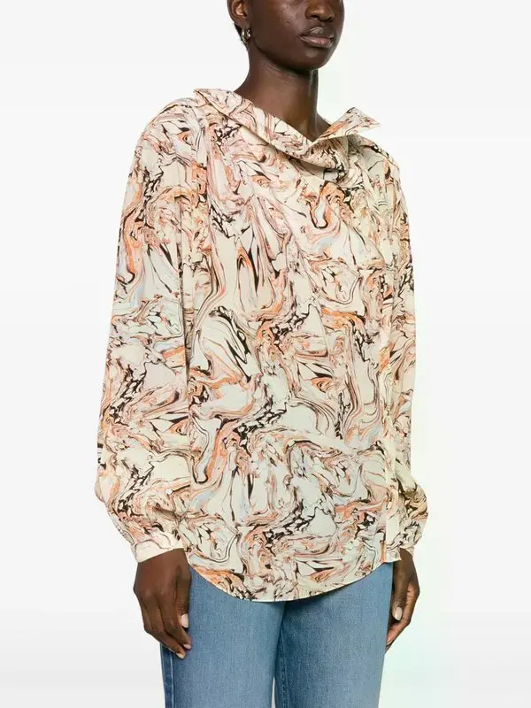 Isabel Marant Étoile Tiphaine Marble-print Silk Blouse - Neutrals