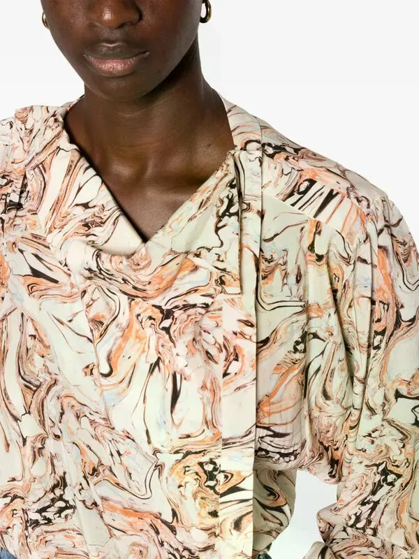 Isabel Marant Étoile Tiphaine Marble-print Silk Blouse - Neutrals