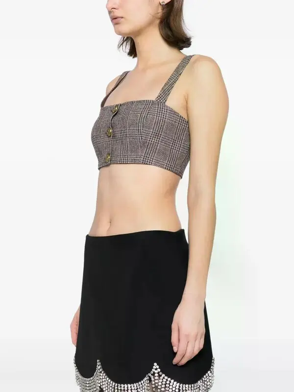 SELF-PORTRAIT Checked Cropped Top With Straps