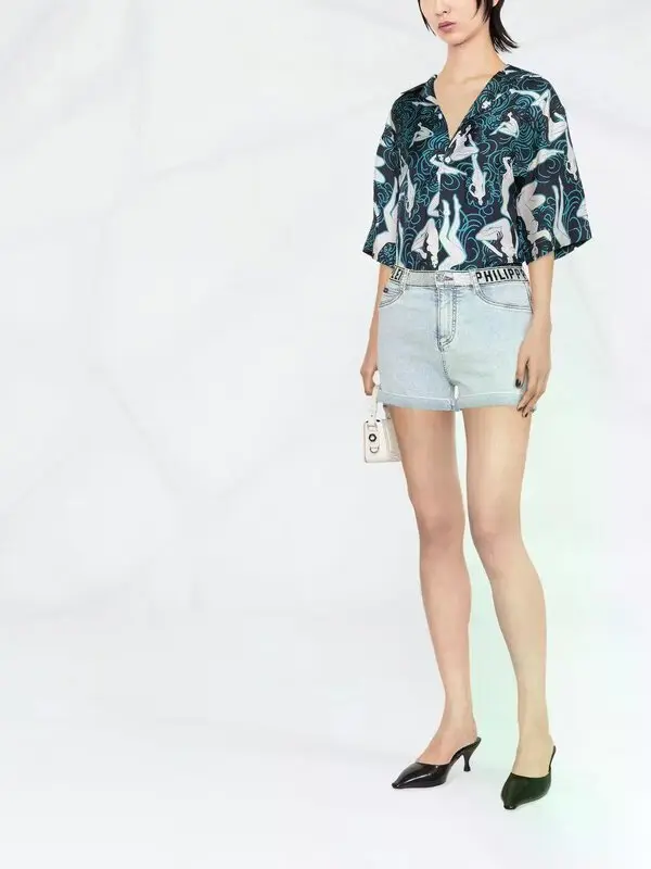 Philipp Plein Embellished Logo Denim Shorts - Blue