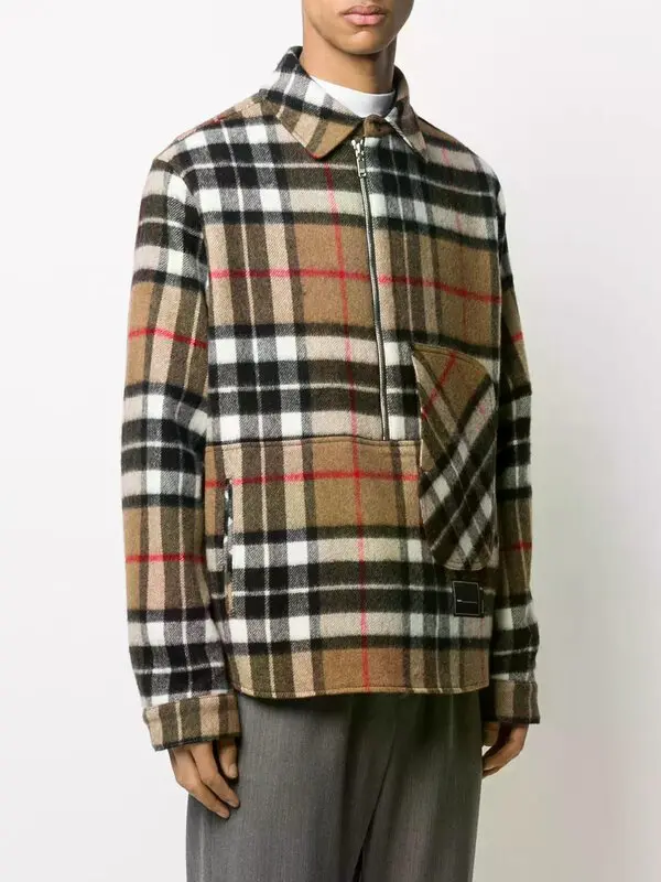 We11Done Checked Half-zip Wool Shirt