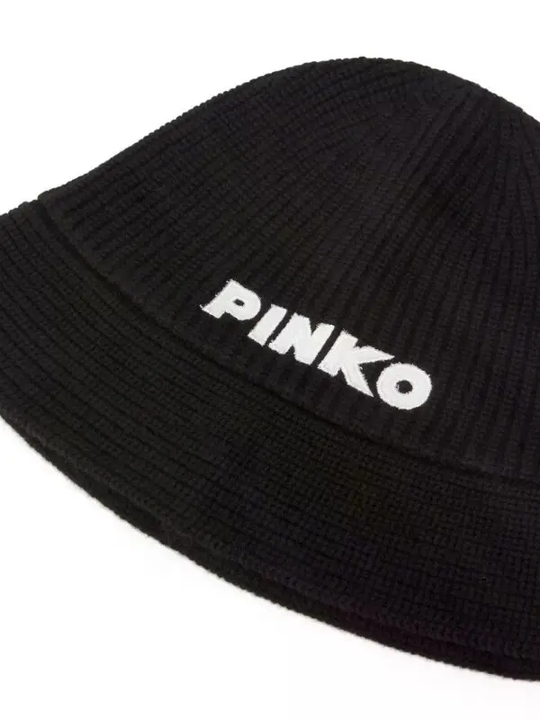 Pinko Logo Appliqué Ribbed Knit Bucket Hat