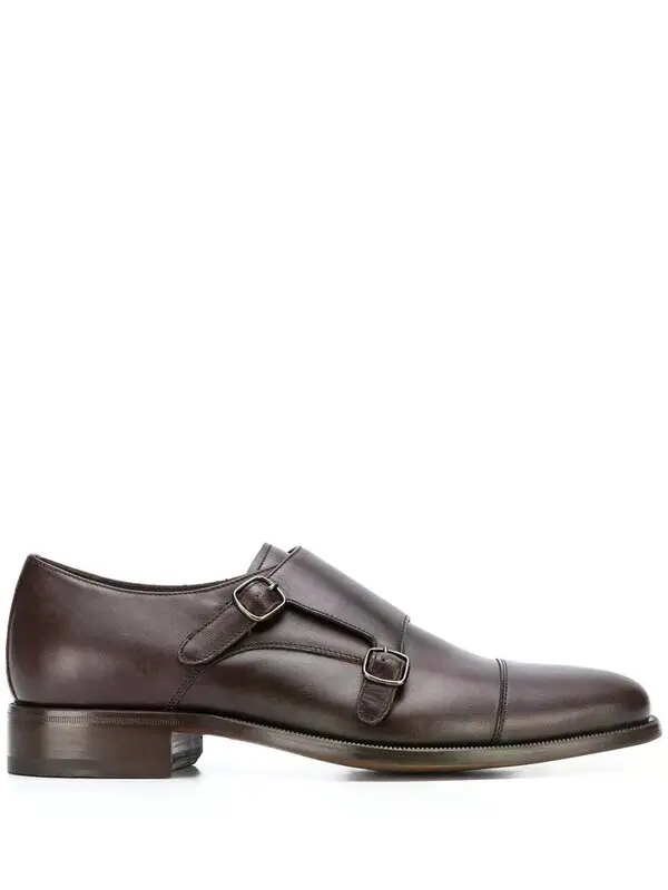 SCAROSSO Double Monk Strap Shoes - Brown