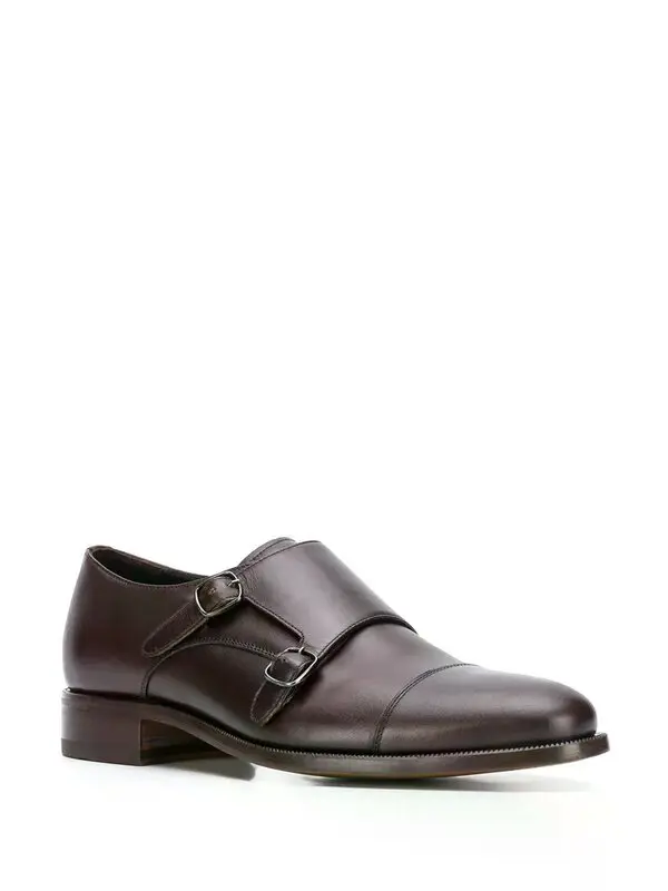 SCAROSSO Double Monk Strap Shoes - Brown