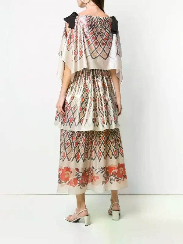 Fendi Geometric Print Tiered Maxi Dress With Cape