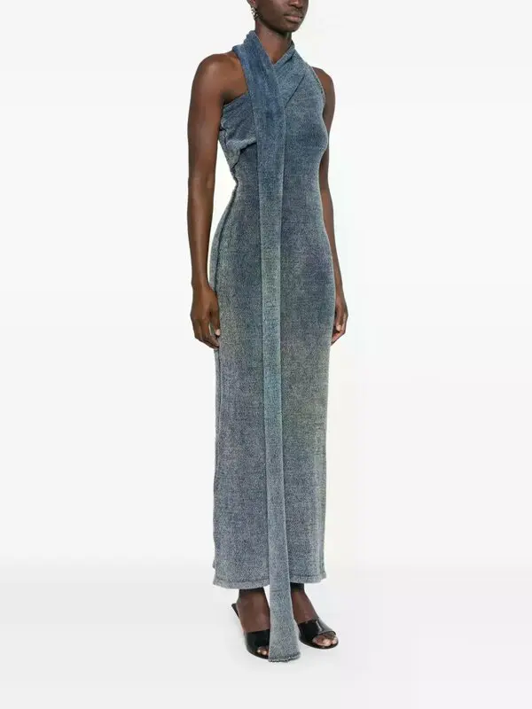 AYA MUSE Powder One-shoulder Maxi Dress With Attached Scarf