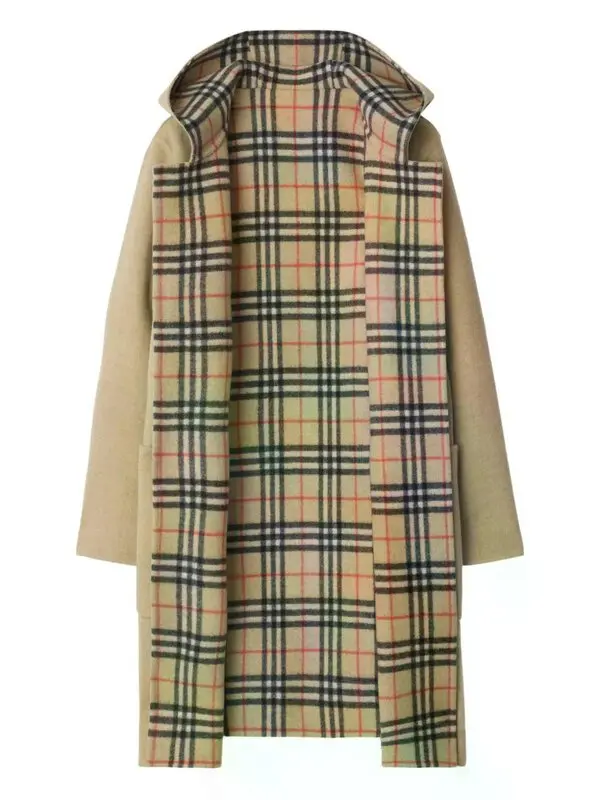 Burberry Reversible Wool Wrap Coat With Signature Check