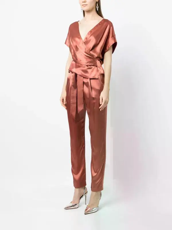 Michelle Mason Draped V-neck Silk Top - Brown