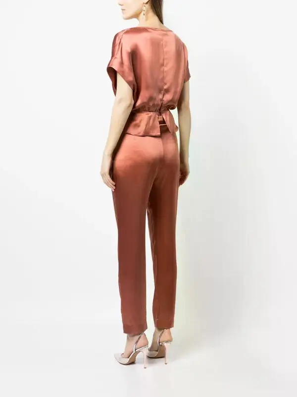 Michelle Mason Draped V-neck Silk Top - Brown