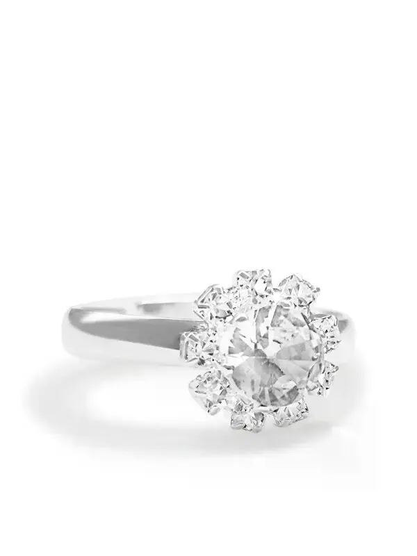 HZMER JEWELLERY Crystal Embellished Floral Motif Ring - Silver