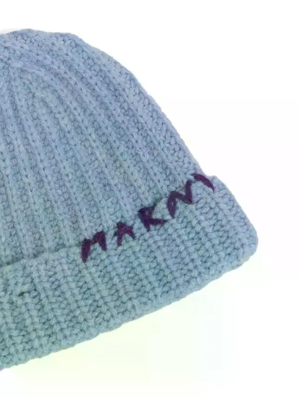 Marni Logo-embroidered Wool Beanie - Blue