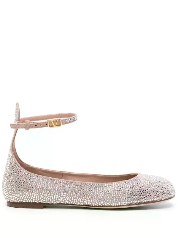 Valentino Garavani Crystal-embellished Leather Ballerina Shoes With Ankle Strap - Silver