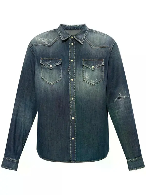 Dsquared2 Long-sleeve Ripped-detail Denim Shirt