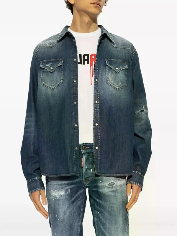 Dsquared2 Long-sleeve Ripped-detail Denim Shirt