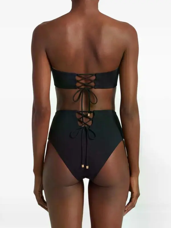 Kiki De Montparnasse Lace-up High-rise Bikini Bottom - Black