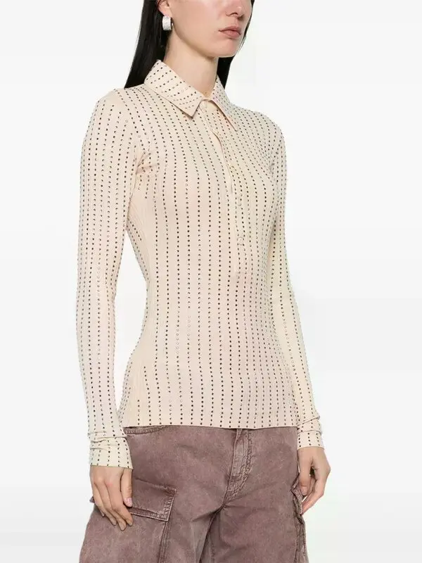 Attico Rhinestone-embellished Long-sleeve Polo Shirt - Neutrals