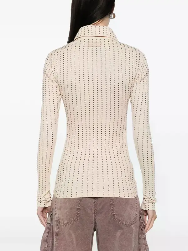 Attico Rhinestone-embellished Long-sleeve Polo Shirt - Neutrals