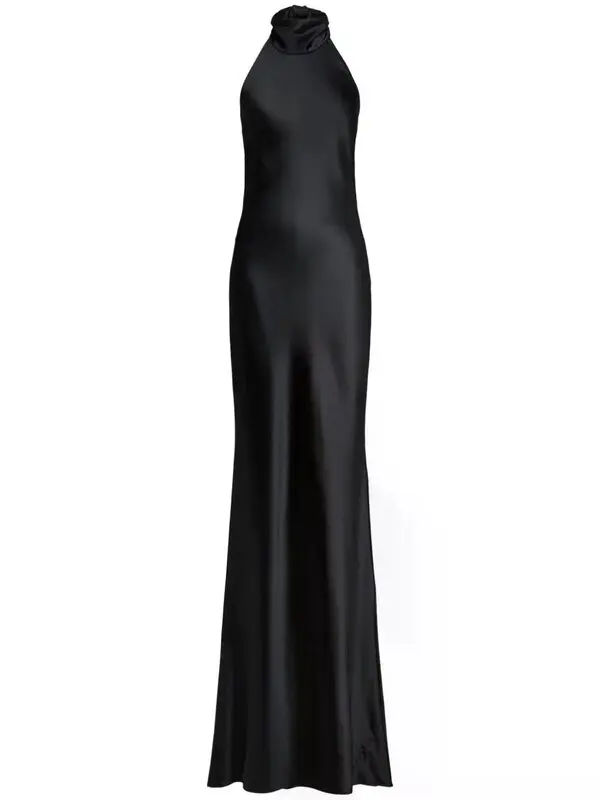 Ralph Lauren Satin Sleeveless High Neck Gown - Black