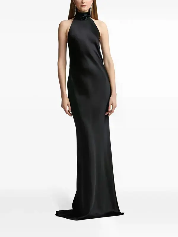 Ralph Lauren Satin Sleeveless High Neck Gown - Black