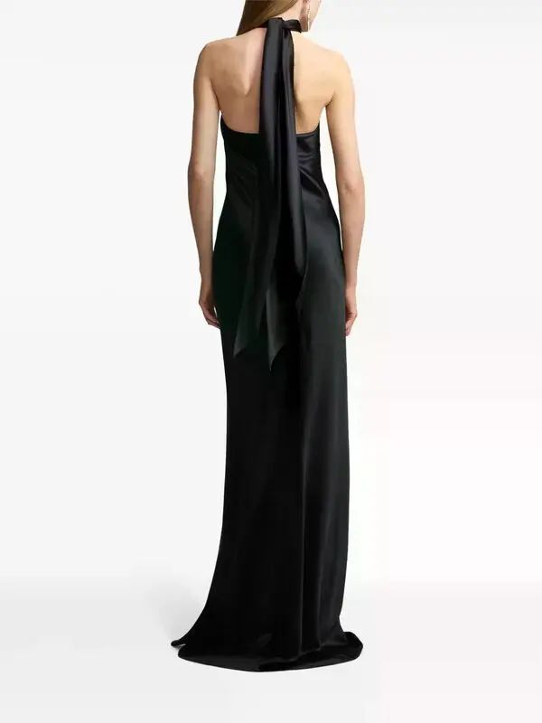 Ralph Lauren Satin Sleeveless High Neck Gown - Black