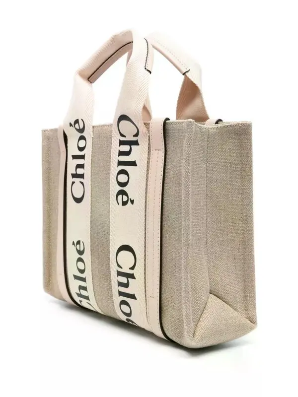Chloé Small Woody Tote Bag In Beige Linen - Neutrals