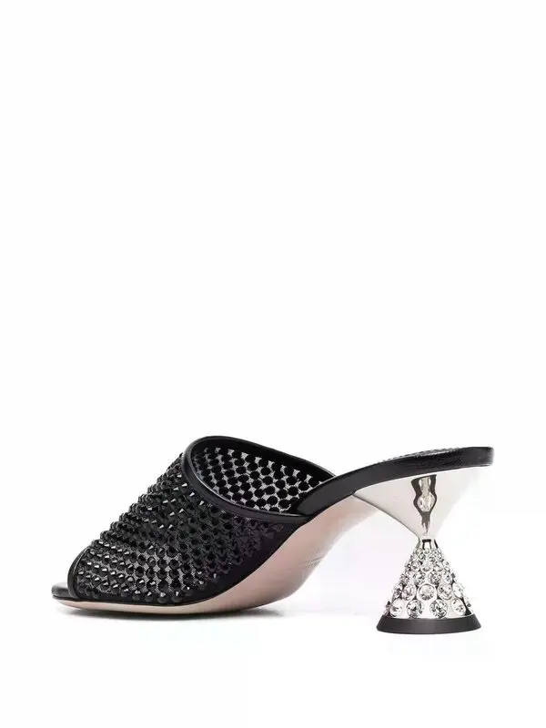 Miu Miu Crystal Embellished Leather Mules