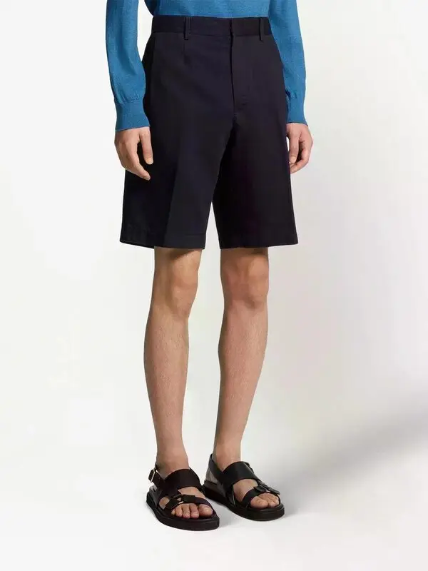 Zegna Navy Cotton-linen Blend Chino Shorts
