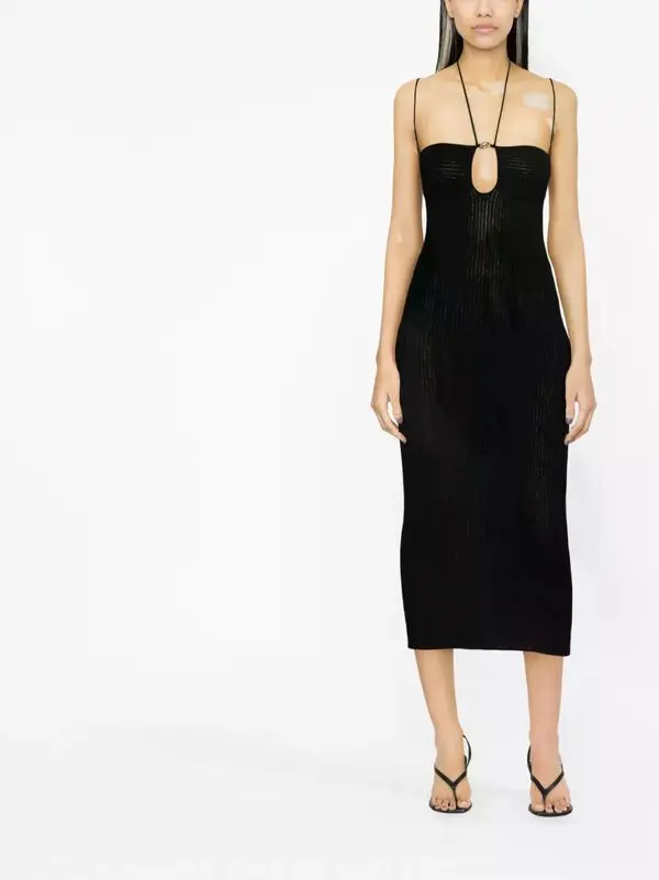 Blumarine Ribbed Logo Plaque Halterneck Dress