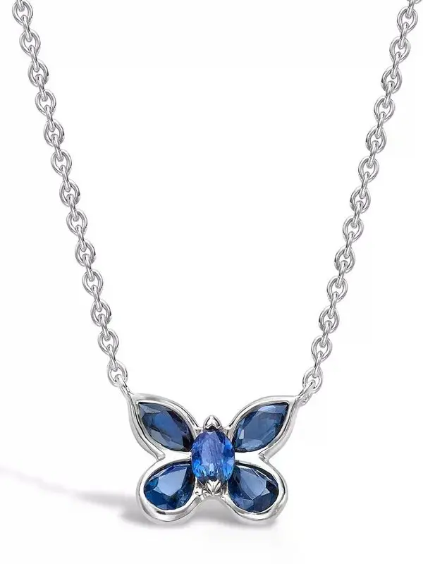 PRAGNELL 18kt White Gold Butterfly Sapphire Pendant Necklace - Silver