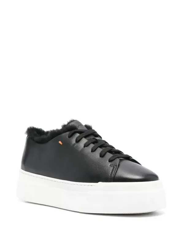 Santoni Leather Flatform Sneakers With Shearling Lining - Black