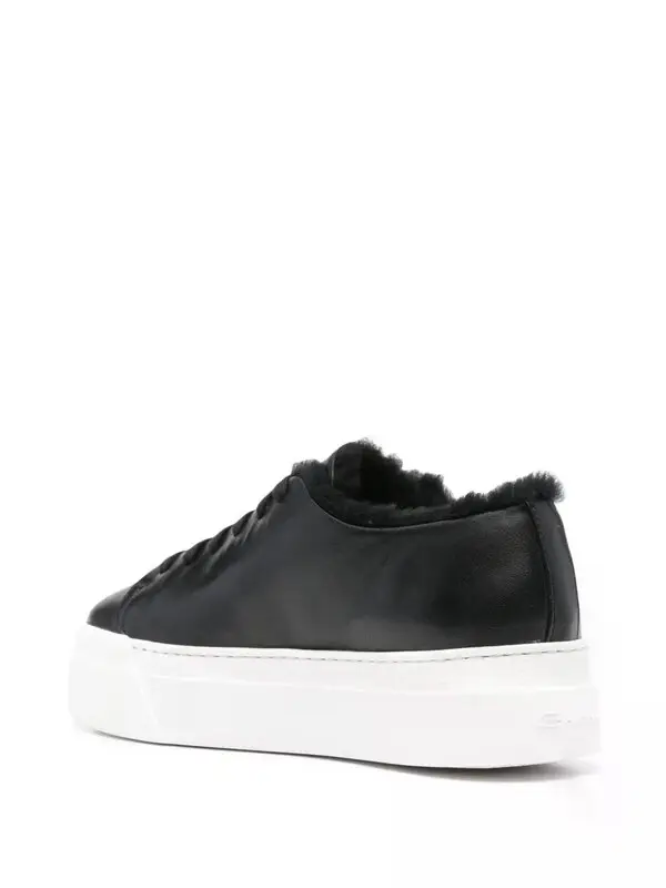 Santoni Leather Flatform Sneakers With Shearling Lining - Black