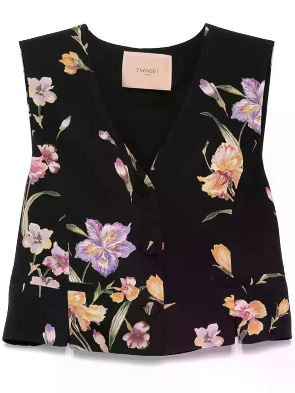 TWINSET Floral Print Waistcoat - Black