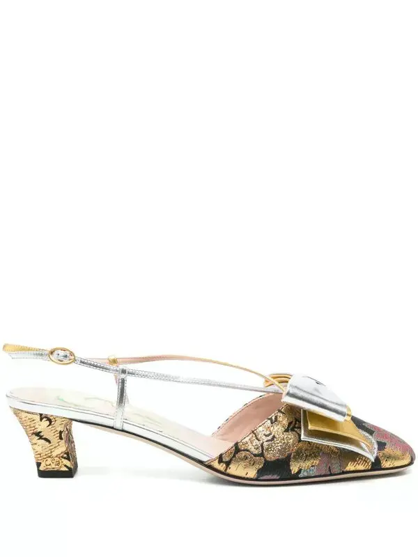 Valentino Garavani Bow Detail Jacquard Slingback Pumps - Silver