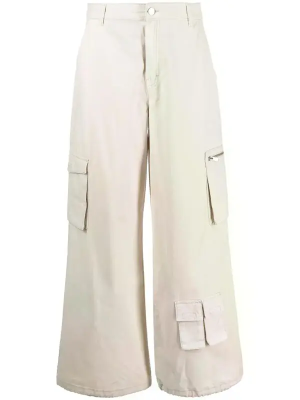 GESTUZ Alabaster Stretch Organic Cotton Multiple Pockets Wide Leg Trousers