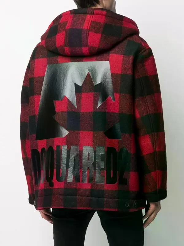 Dsquared2 Checked Single-breasted Coat With Drawstring Hood
