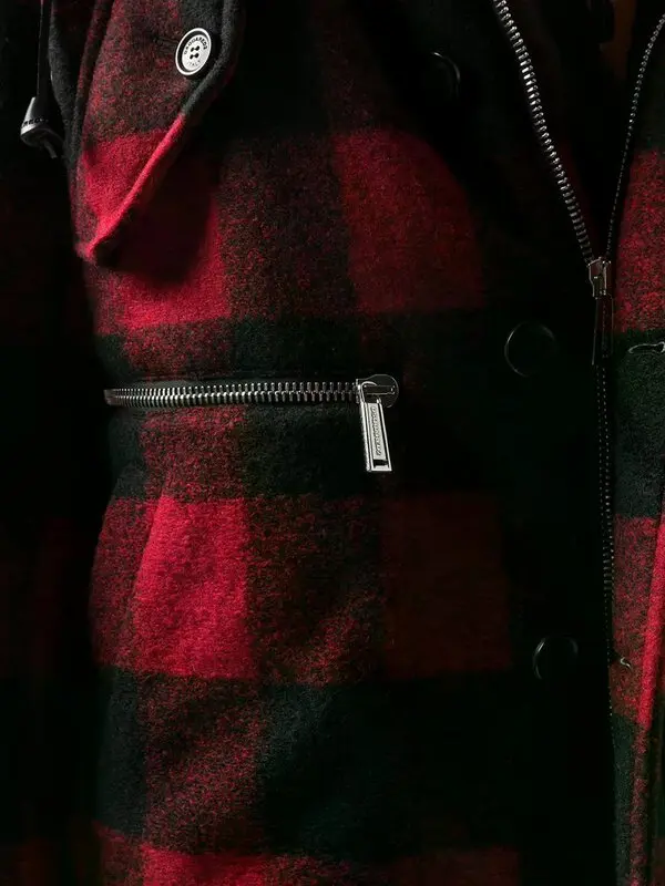 Dsquared2 Checked Single-breasted Coat With Drawstring Hood