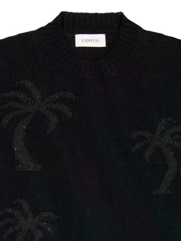 LANEUS Jacquard Sweater With Palm Tree Print - Black