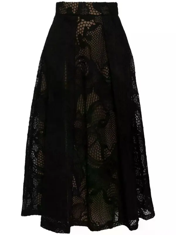 Elie Saab Embroidered Midi Skirt - Black