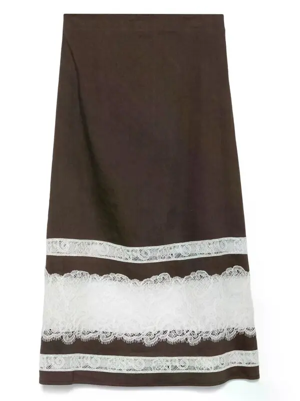 Lorena Antoniazzi Lace-detail Midi Skirt - Brown