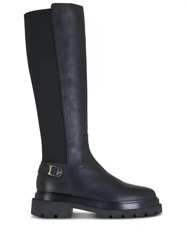 Santoni Leather Knee High Boots With Decorative Buckle Detail - Black