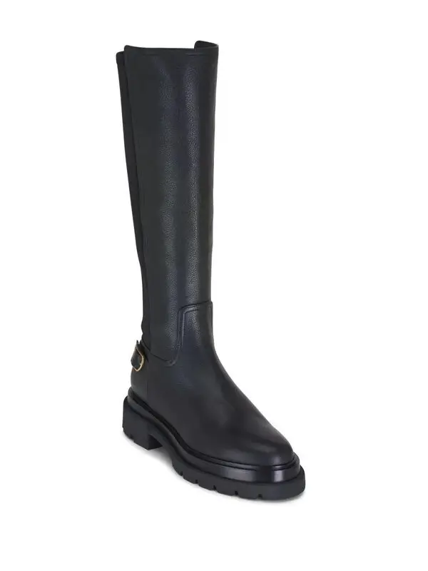 Santoni Leather Knee High Boots With Decorative Buckle Detail