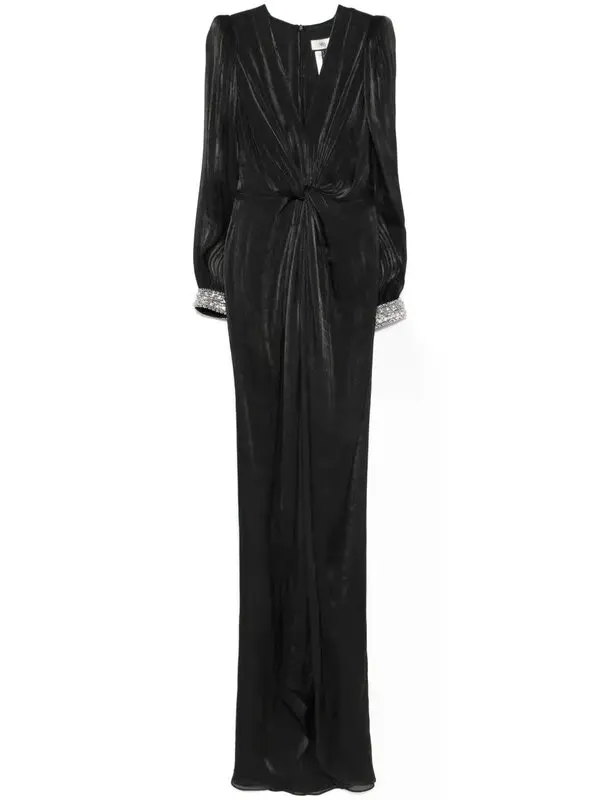 NISSA Twist-detail Plissé Maxi Dress - Black