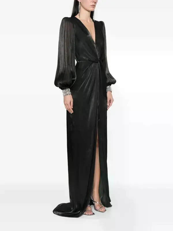 NISSA Twist-detail Plissé Maxi Dress - Black