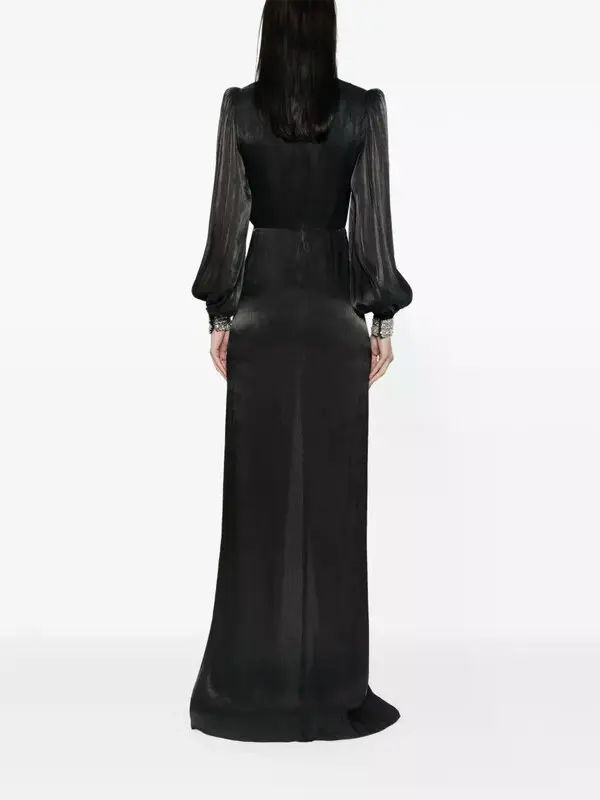 NISSA Twist-detail Plissé Maxi Dress - Black