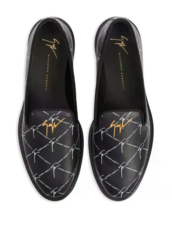 GIUSEPPE ZANOTTI Leather Tim Logo-lettering Loafers - Black