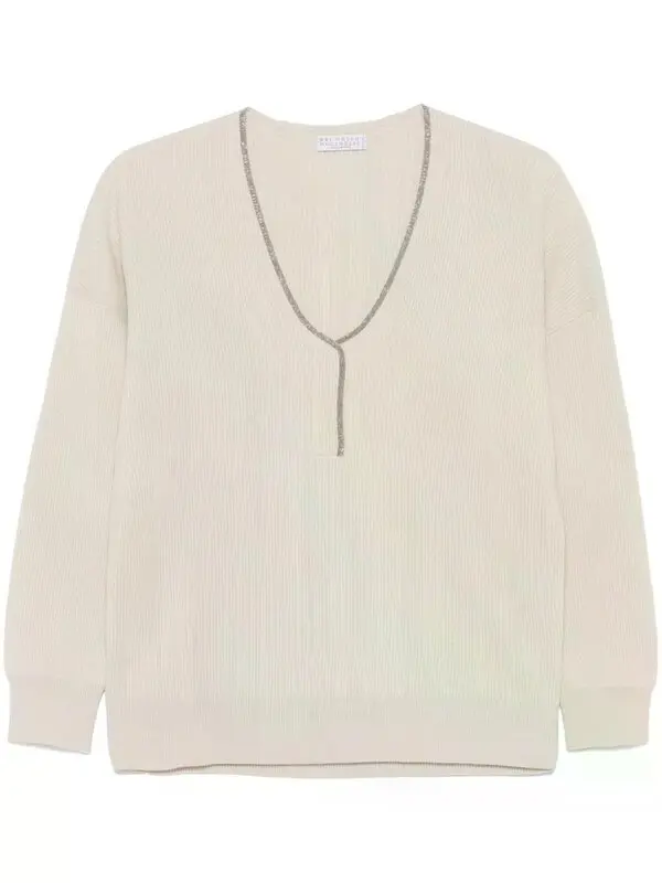 Brunello Cucinelli Cashmere English Ribbed V-neck Sweater