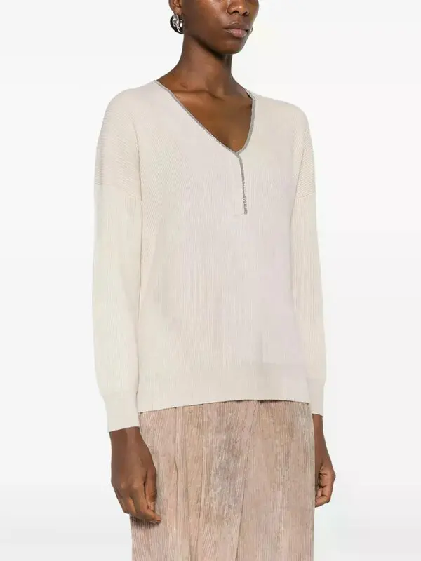 Brunello Cucinelli Cashmere English Ribbed V-neck Sweater